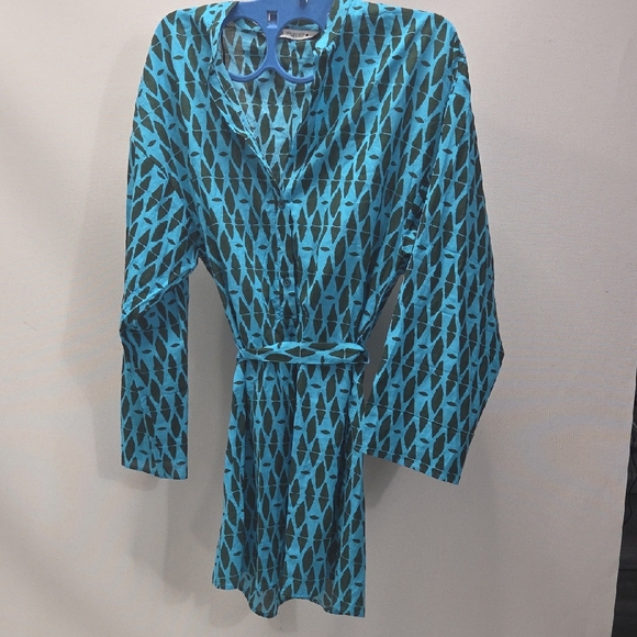 Zara | Tops | Zara Teal And Black Patterned Garment | Poshmark